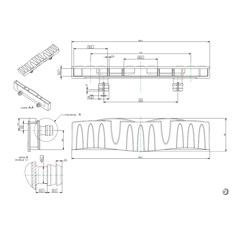 Plastic clip-on triple slat fittings of 38x8mm | Spot Literie